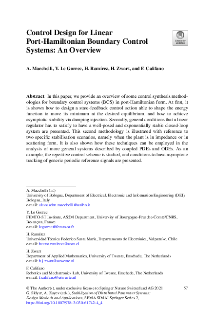 (PDF) Control Design for Linear Port-Hamiltonian Boundary Control Systems: An Overview