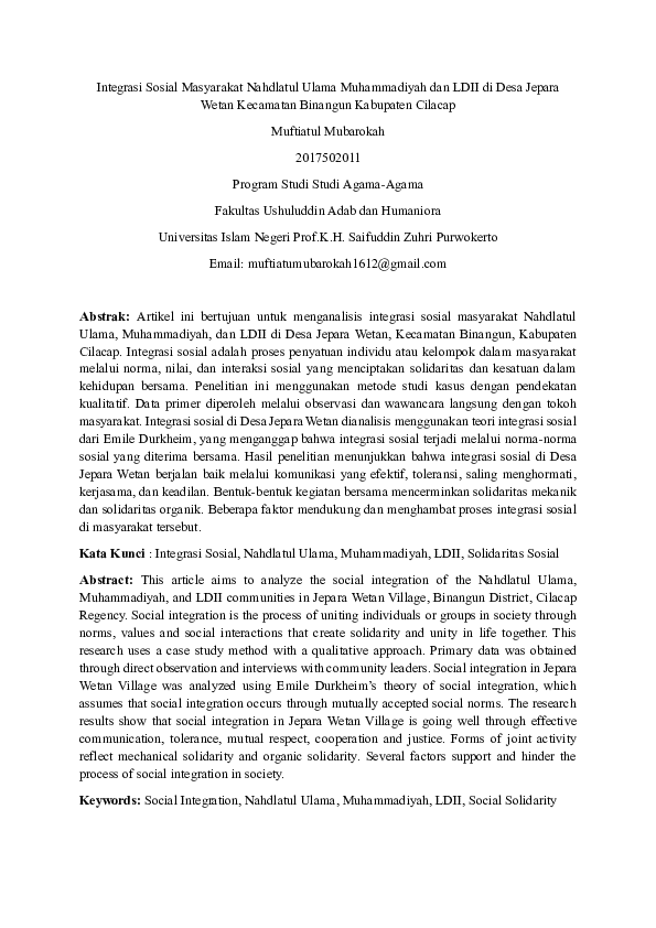 (PDF) Jurnal Integrasi Sosial