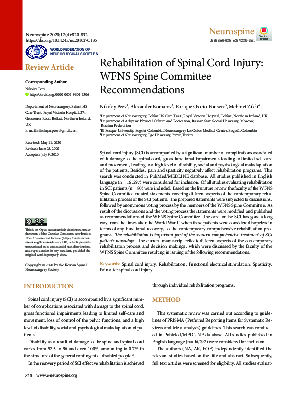 (PDF) Spinal Cord Injury Rehabilitation Recommendations