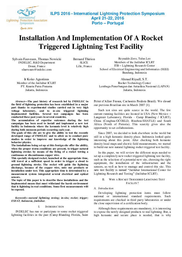 (PDF) Installation And Implementation Of A Rocket Triggered Lightning ...