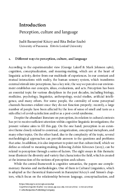 (PDF) Introduction: Perception, culture and language