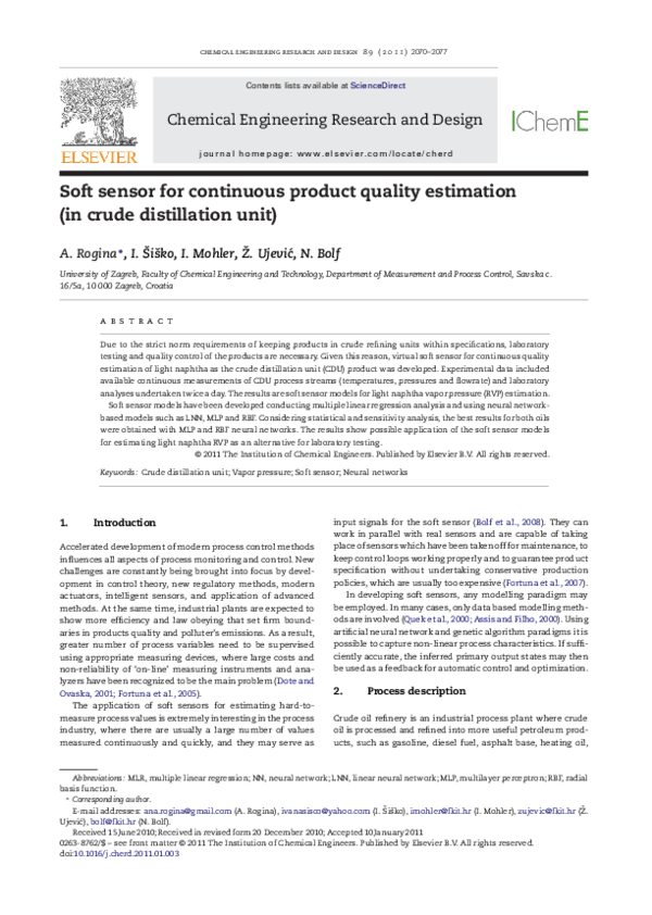 (PDF) Soft sensor for continuous product quality estimation (in crude ...