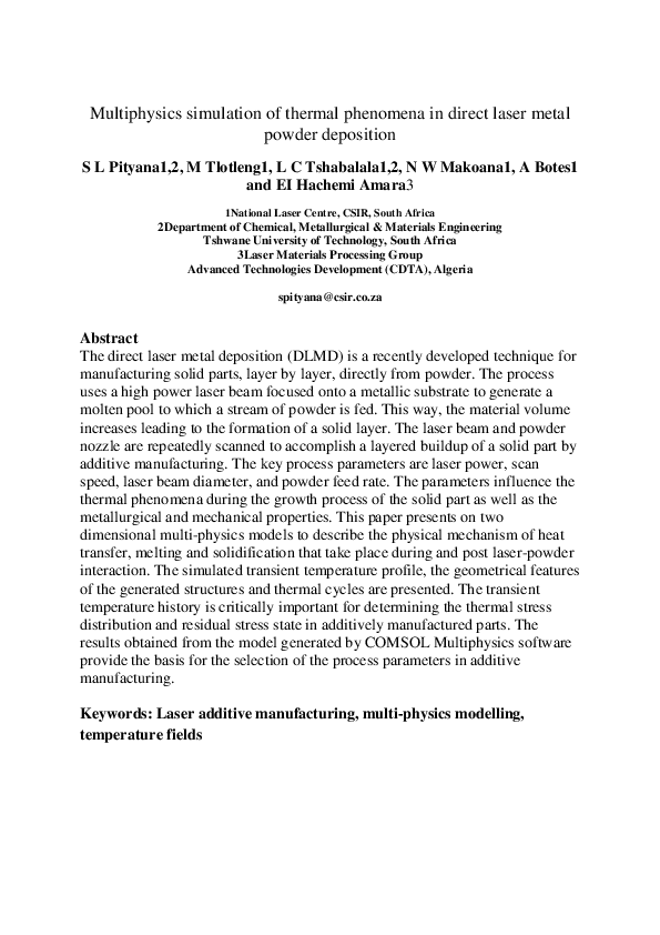 (PDF) Multiphysics Simulation of Thermal Phenomena in Direct Laser ...