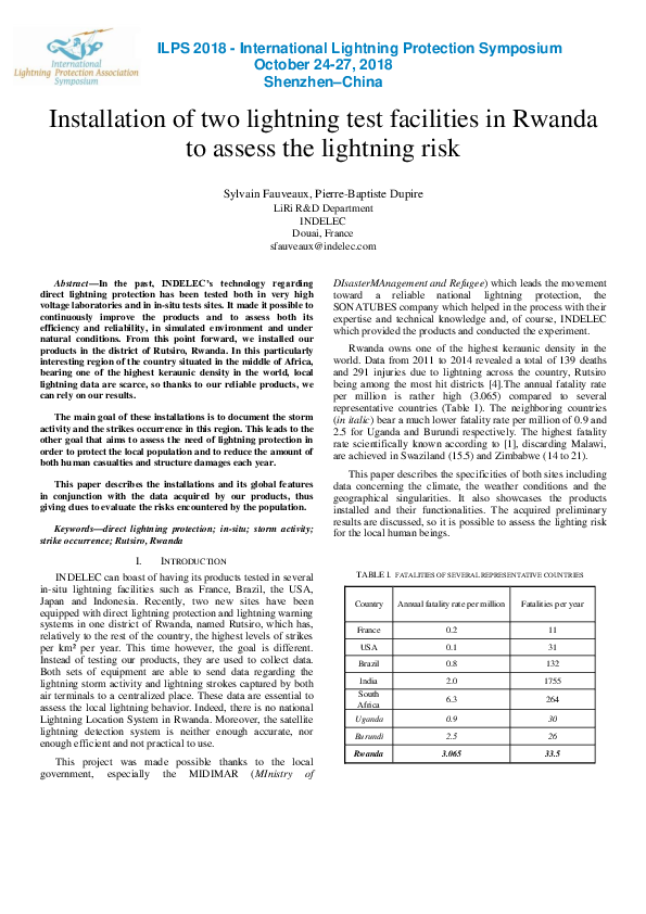(PDF) Installation of two lightning test facilities in Rwanda to assess ...