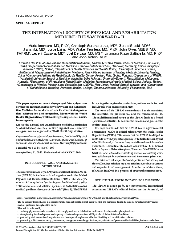 (PDF) The International Society of Physical and Rehabilitation Medicine ...