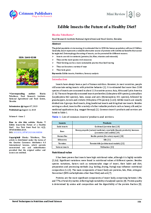 (PDF) Edible Insects-the Future of a Healthy Diet?