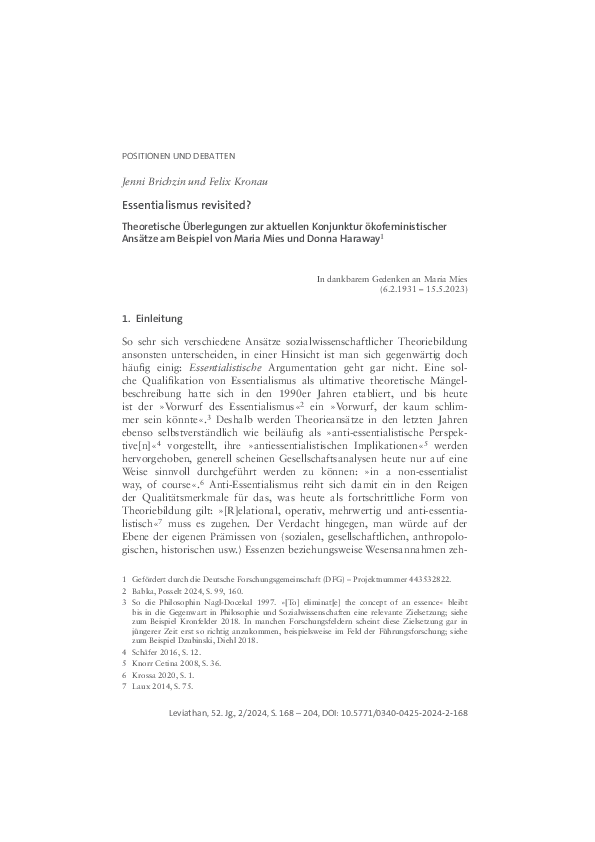 (PDF) Essentialismus revisited? Theoretische Überlegungen zur aktuellen ...