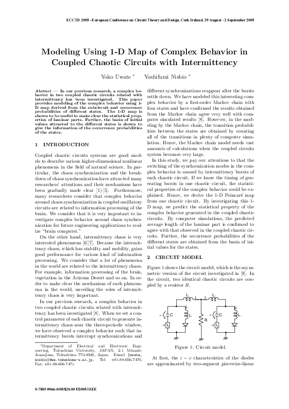 (PDF) Modeling using 1-D map of complex behavior in coupled chaotic circuits with intermittency