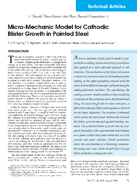 (PDF) Micro-mechanic model for cathodic blister growth in painted steel