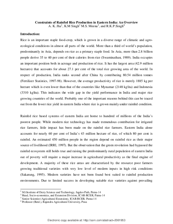 (PDF) Constraints of Rainfed Rice Production in Eastern India: An Overview