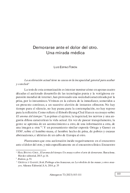 (PDF) Demorarse ante el dolor del otro. Una mirada médica