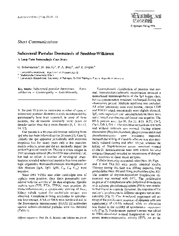 (PDF) Subcorneal pustular dermatosis of Sneddon-Wilkinson