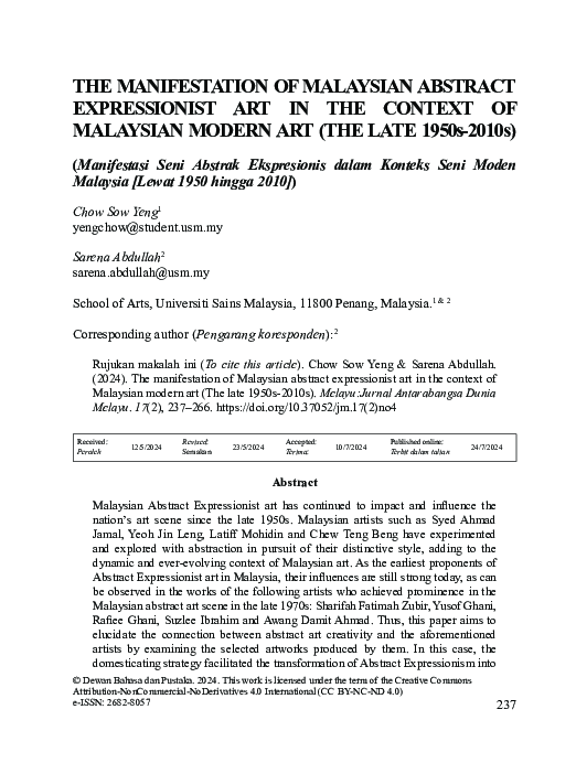 (PDF) The Manifestation of Malaysian Abstract Expressionist Art in the ...