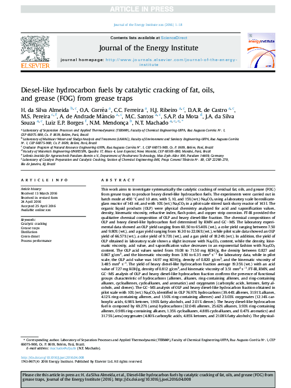 (PDF) Diesel-like hydrocarbon fuels by catalytic cracking of fat, oils ...