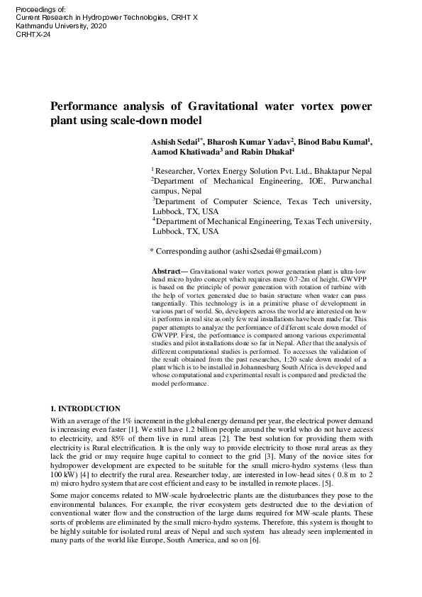 (PDF) Performance analysis of Gravitational water vortex power plant ...