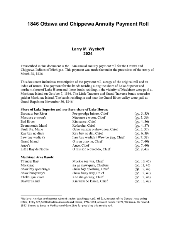(PDF) 1846 Ottawa and Chippewa Annuity Payment Roll