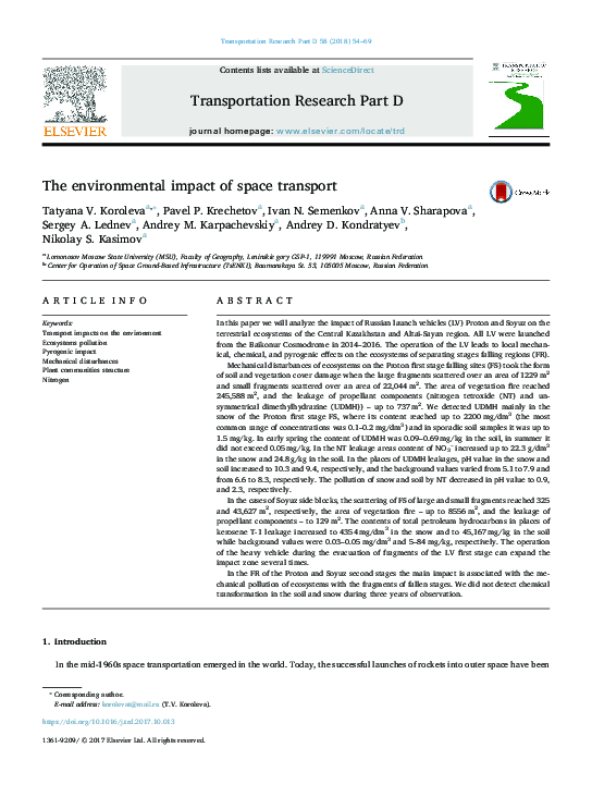 (PDF) The environmental impact of space transport
