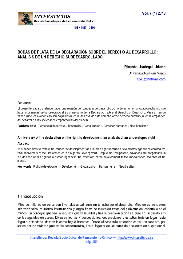 (PDF) Bodas de plata de la Declaración sobre el Derecho al Desarrollo: análisis de un derecho ...
