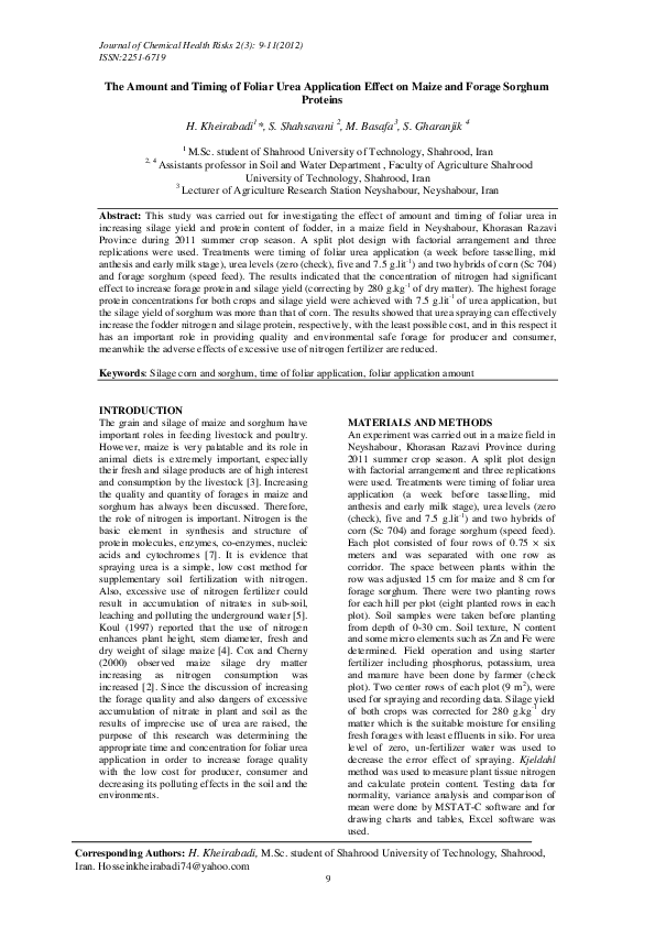 (PDF) The Amount and Timing of Foliar Urea Application Effect on Maize ...