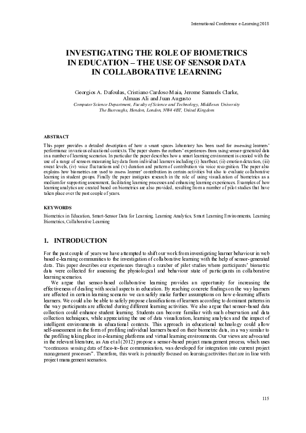 (PDF) Investigating the role of biometrics in education – the use of sensor data in ...