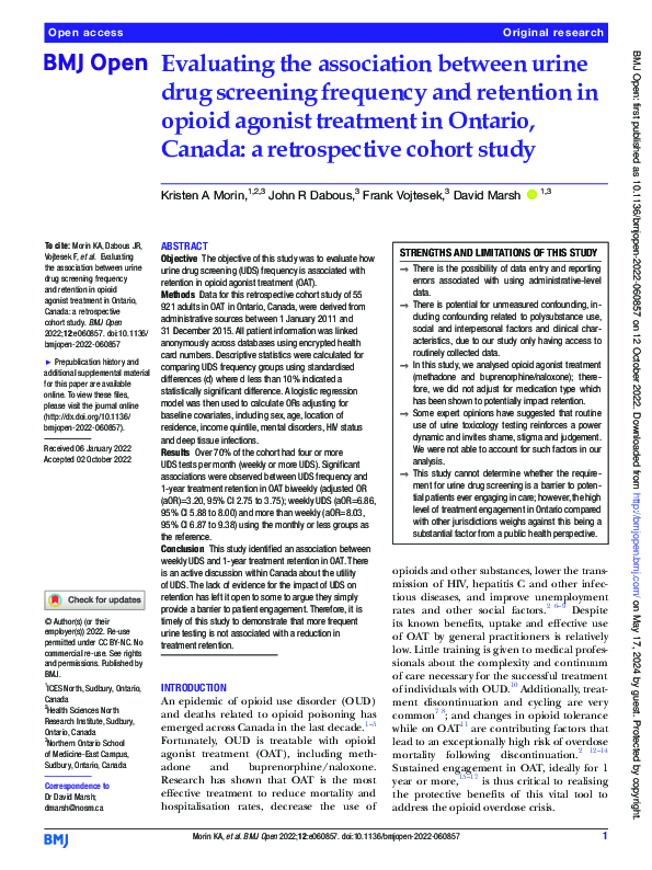 (PDF) Evaluating the association between urine drug screening frequency ... (PDF) Evaluating the association between urine drug screening frequency ...