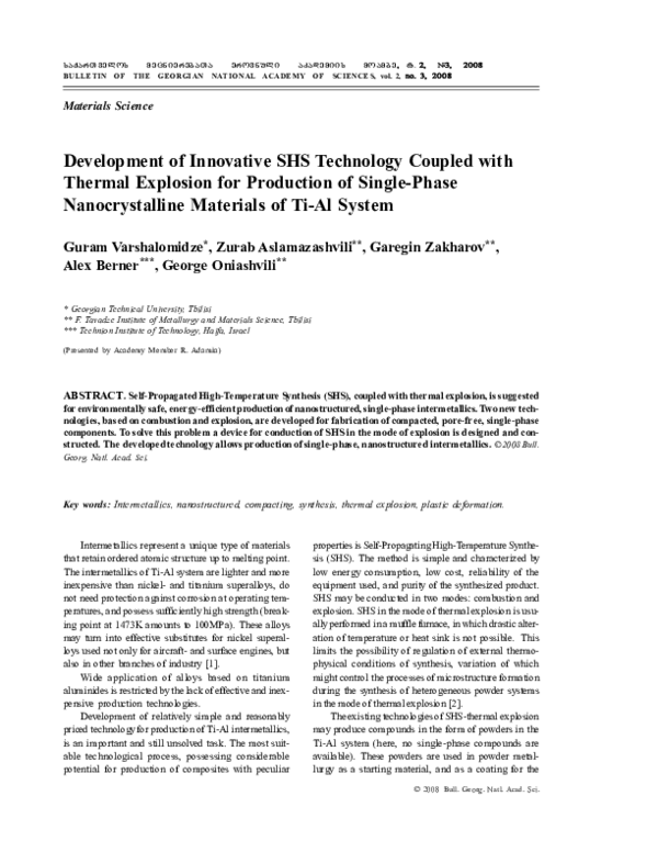 (PDF) Development of Innovative SHS Technology Coupled with Thermal ...
