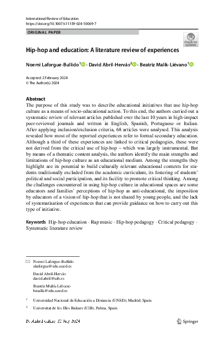 (PDF) Hip-hop and education: A literature review of experiences