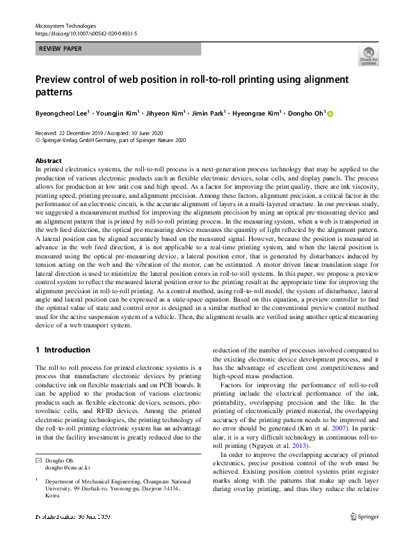 (PDF) Preview control of web position in roll-to-roll printing using ...