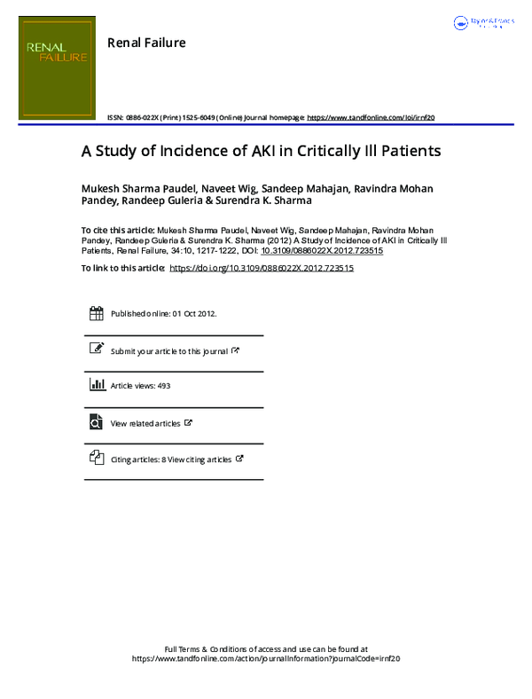 (PDF) A Study of Incidence of AKI in Critically Ill Patients | Sandeep ...