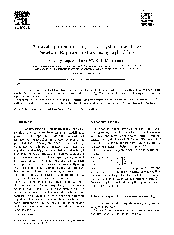 (PDF) A novel approach to large scale system load flows Newton-Raphson method using hybrid bus