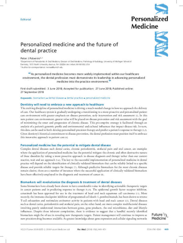 (PDF) Personalized medicine and the future of dental practice