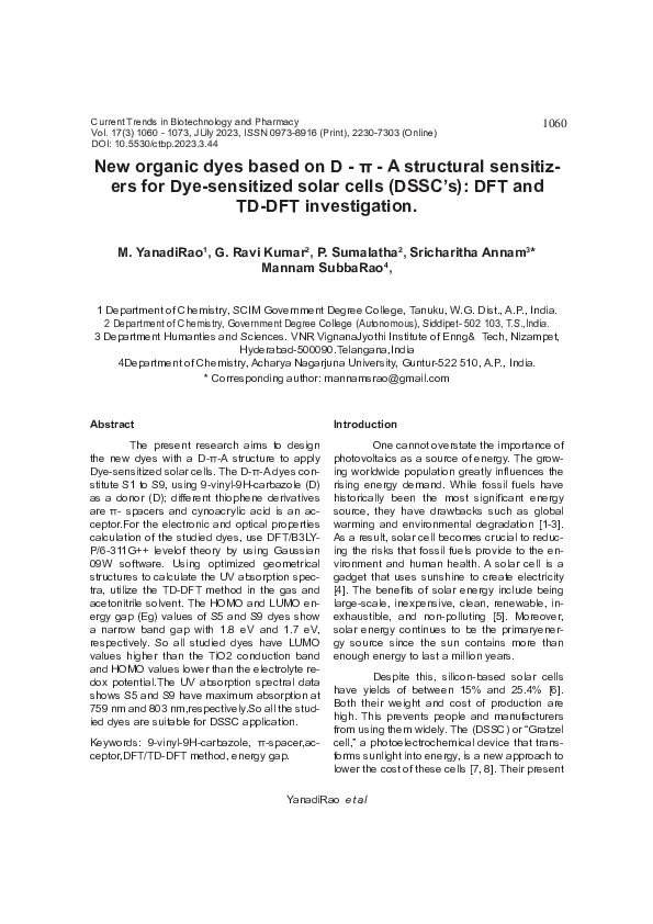 (PDF) New organic dyes based on D -π -A structural sensitizers for Dye ...