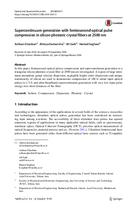 (PDF) Supercontinuum generation with femtosecond optical pulse compression in silicon photonic ...
