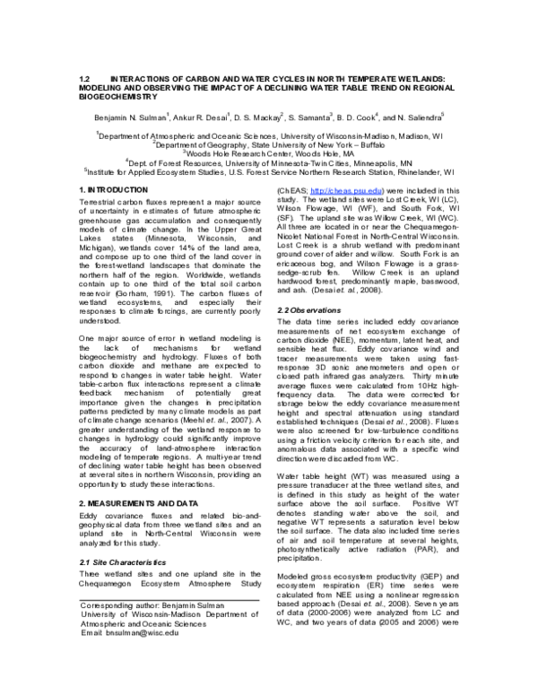 (PDF) Interactions of carbon and water cycles in north temperate ...