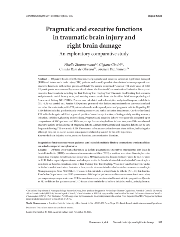 (PDF) Pragmatic and executive functions in traumatic brain injury and ...