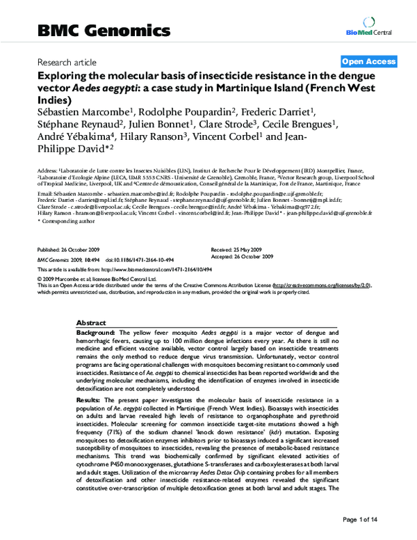(PDF) Exploring the molecular basis of insecticide resistance in the dengue vector Aedes aegypti ...