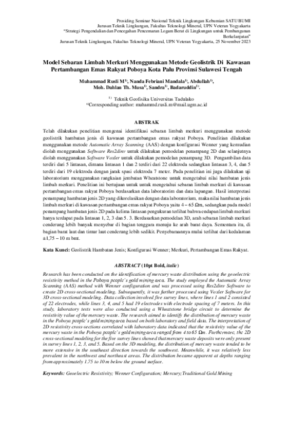 (PDF) Model Sebaran Limbah Merkuri Menggunakan Metode Geolistrik Di ...