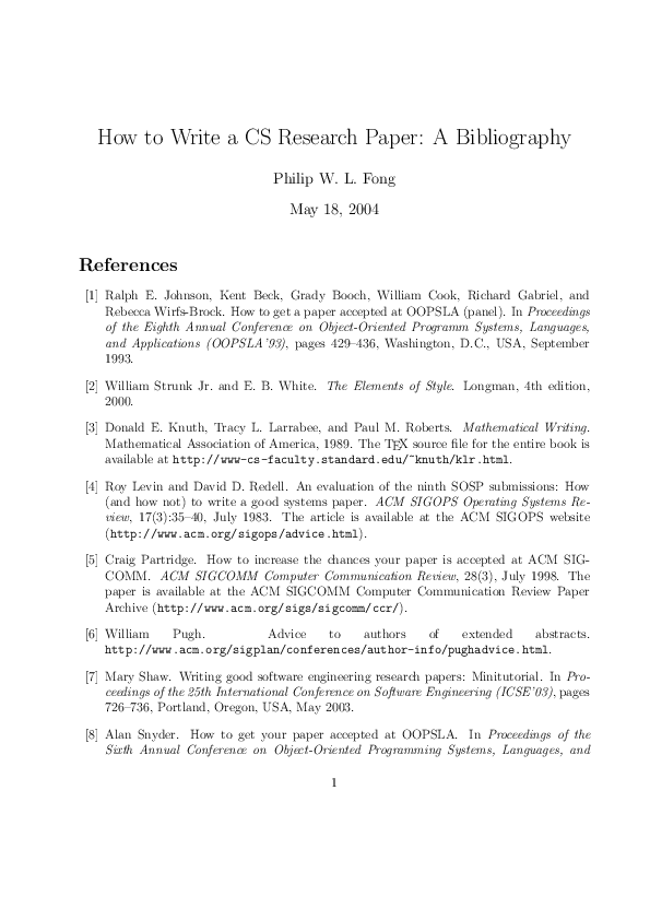 (PDF) How to Write a CS Research Paper: A Bibliography