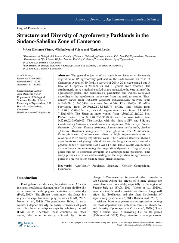 (PDF) Structure and Diversity of Agroforestry Parklands in the Sudano ...