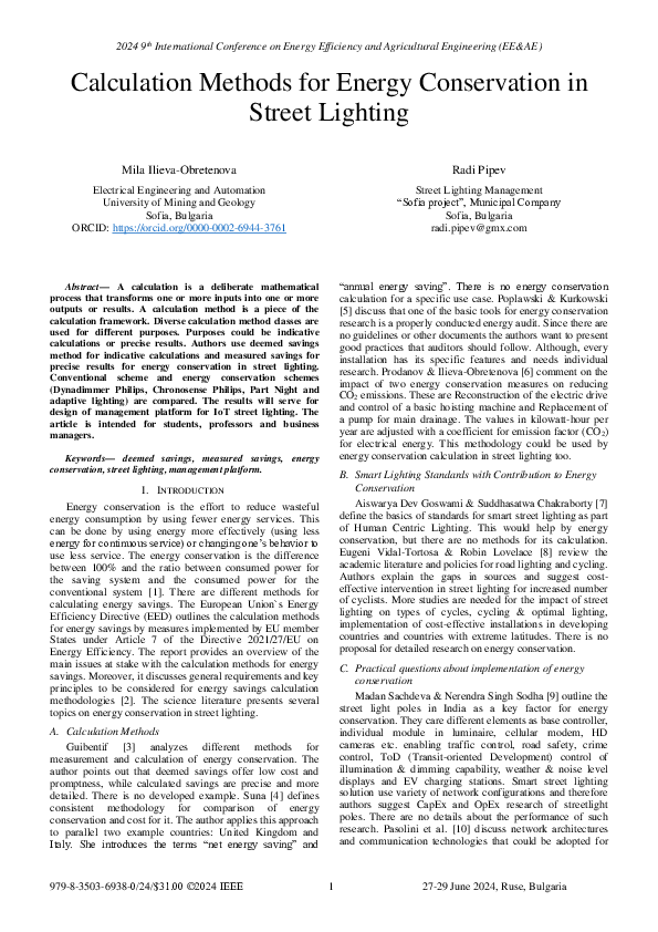 (PDF) Calculation Methods for Energy Conservation in Street Lighting
