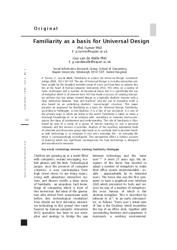(PDF) Familiarity as a basis for universal design