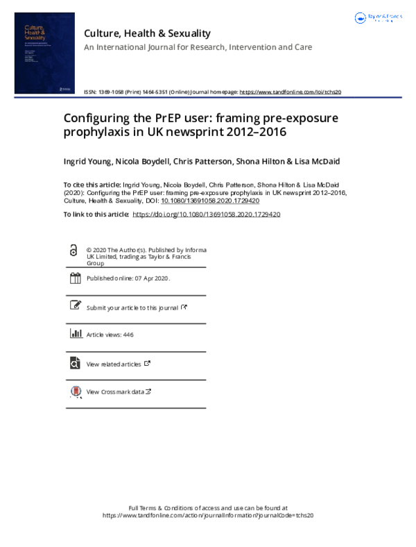 (PDF) Configuring the PrEP user: framing pre-exposure prophylaxis in UK ...