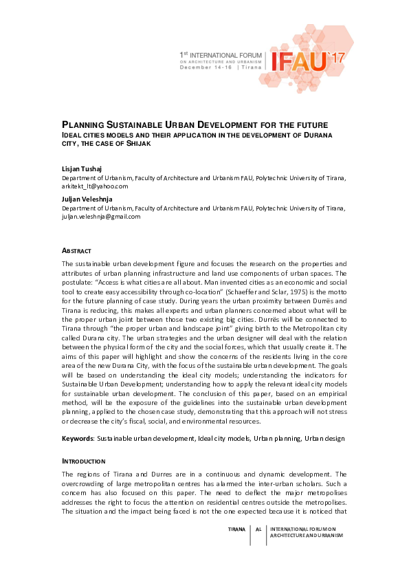 (PDF) PLANNING SUSTAINABLE URBAN DEVELOPMENT FOR THE FUTURE IDEAL ...