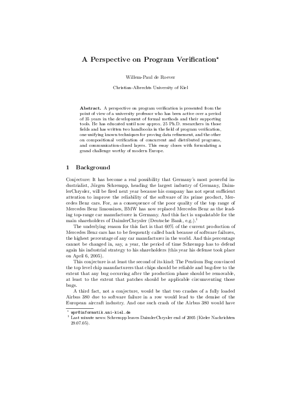 (PDF) A Perspective on Program Verification