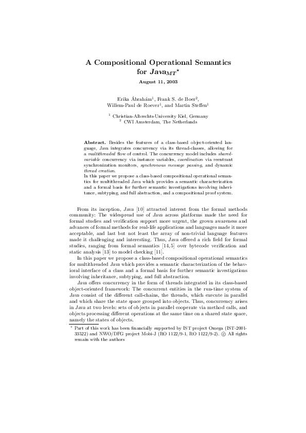 Pdf A Compositional Operational Semantics For Java Mt 3017