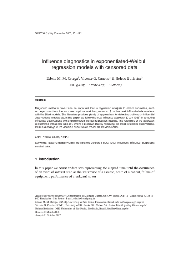 (PDF) Influence diagnostics in exponentiated-Weibull regression models with censored data