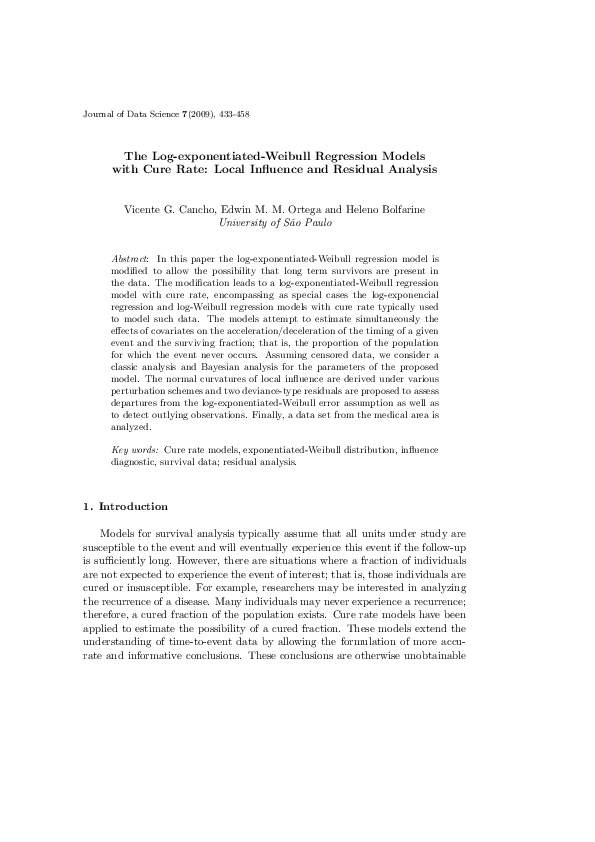 (PDF) The Log-exponentiated-Weibull Regression Models with Cure Rate: Local Influence and ...