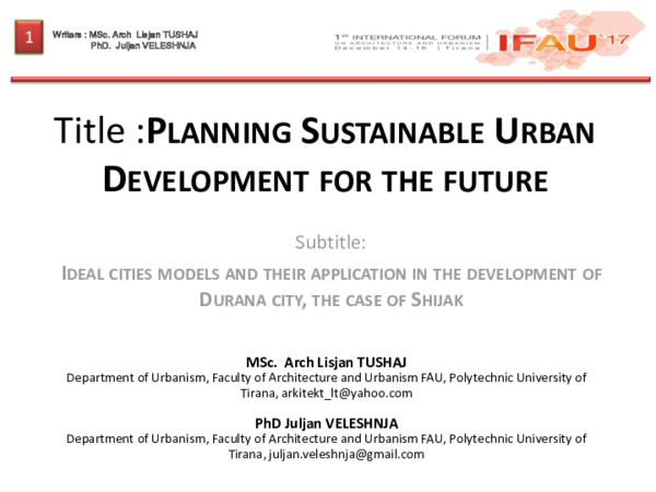(PDF) PLANNING SUSTAINABLE URBAN DEVELOPMENT FOR THE FUTURE IDEAL ...