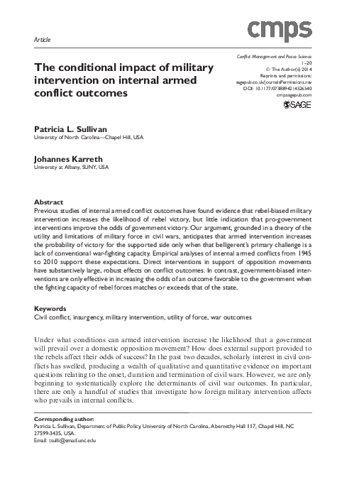 (PDF) The conditional impact of military intervention on internal armed ...