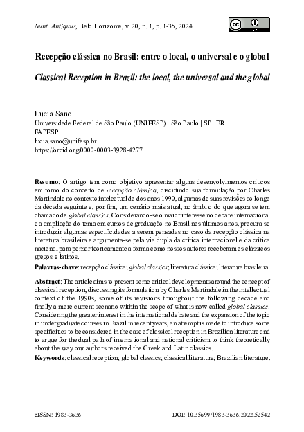 (PDF) Recepção clássica no Brasil: entre o local, o universal e o global